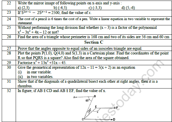 CBSE Class 9 Mathematics Worksheet Set D